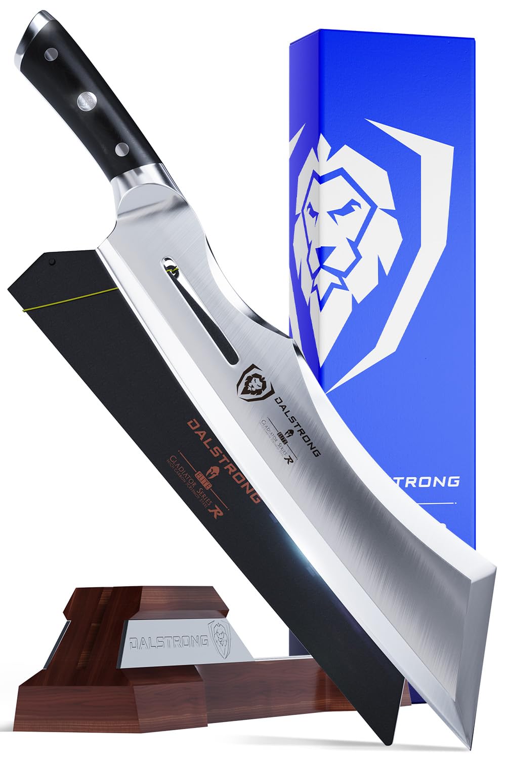 Dalstrong Heavy Duty Butcher Breaking Knife - 14 inch Cleaver Knife - Gladiator Series R - The 'Annihilator' - 7CR17MOV High Carbon Steel - Razor Sharp - G10 Handle - w/Stand & Sheath - NSF Certified