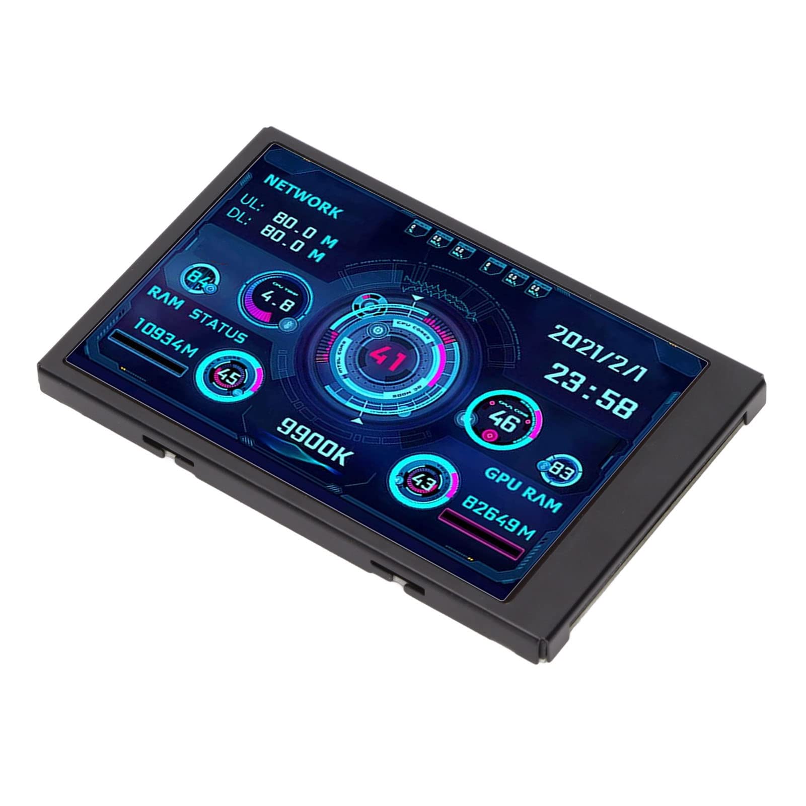 Fabul PC Sensor Panel Display, Clear View 360° Rotation PC Temperature Display Display Horizontal Vertical Screen Replacement for CPU for 3.5 Inch IPS PC Case