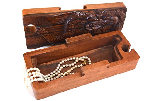 OMA Dragon Box Wooden Decorative Jewelry Trinket Box with Secret Compartment Hand Carved Dragon Gift for Men and Women