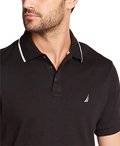 Nautica Men's Classic Fit Short Sleeve Dual Tipped Collar Polo Shirt, True black, Large