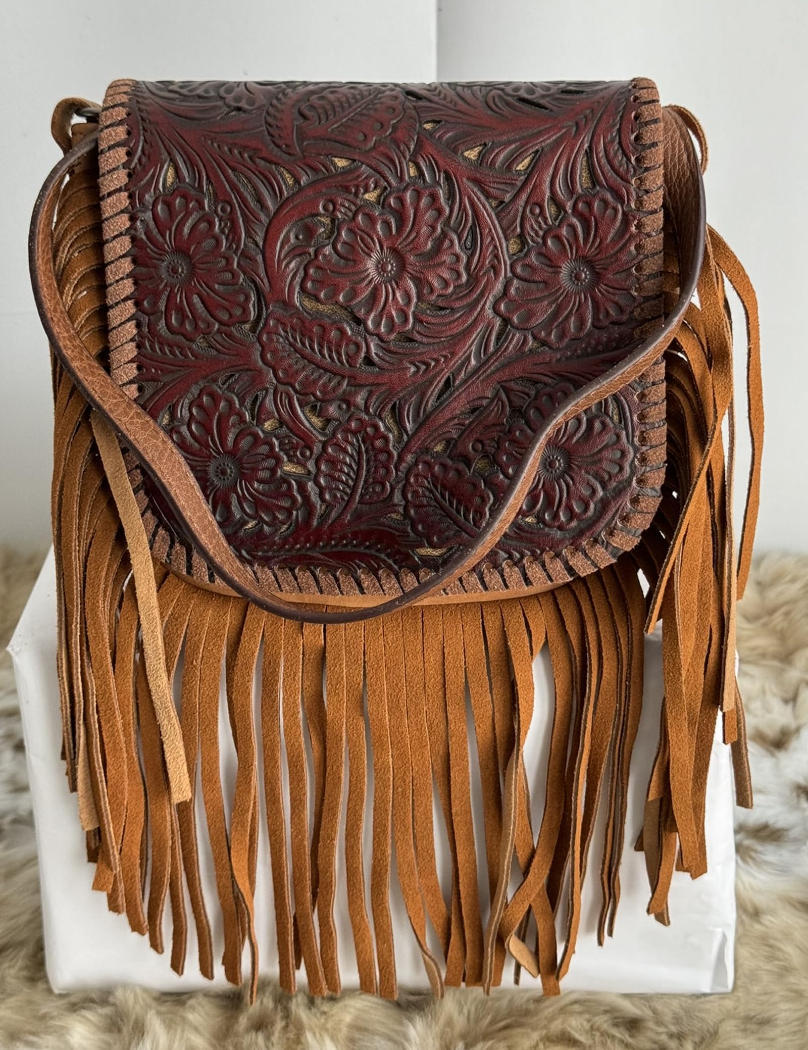 womens cross body bag western cowgirl floral tooled shopper purse brown