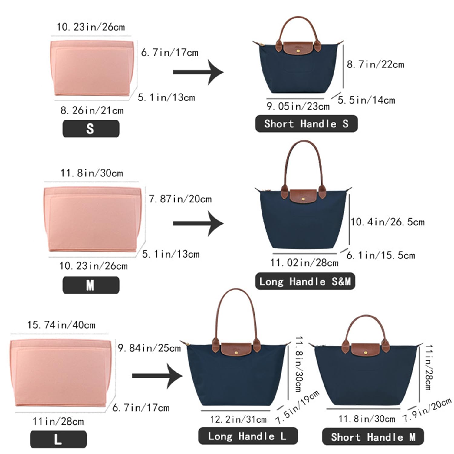 D.DUO Purse Organizer, Multi-Pocket Felt Handbag Organizer, Folding Tote Bag organizer insert for Insert Wallet Organizer for Longchamp (Beige, Large)