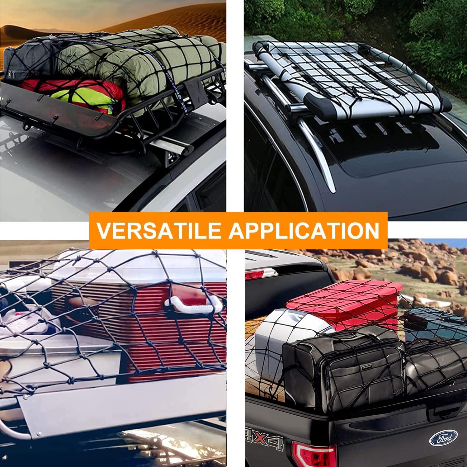 Cargo Net for Pickup Truck Bed - 4 x 6 Foot, Heavy-Duty, Mesh Square Bungee Netting with 12 Black Clips and Storage Bag - Holds Small and Large Loads (3'x4')