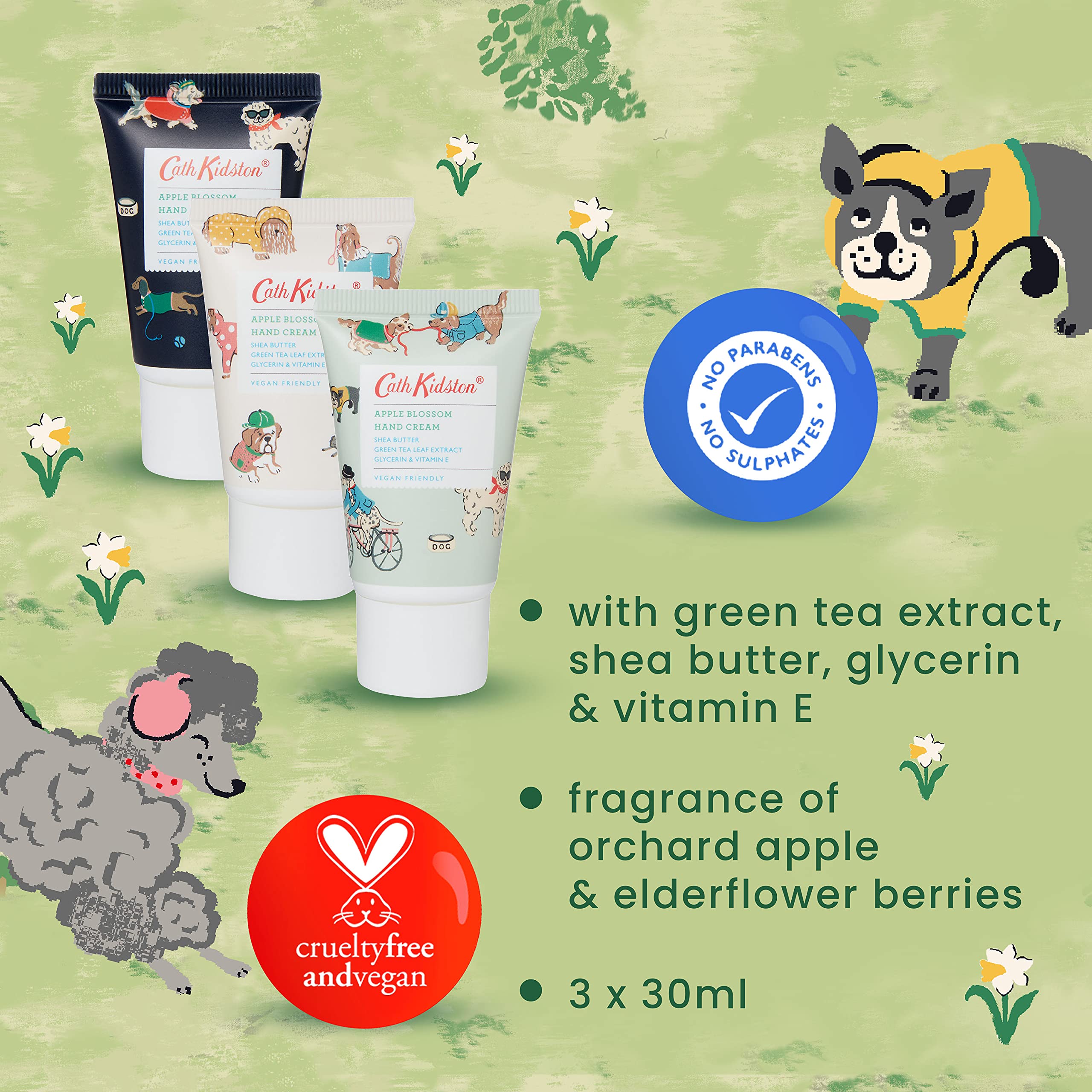 Cath Kidston Beauty Park Dogs Hand Cream Trio Gift Pack, 30Ml