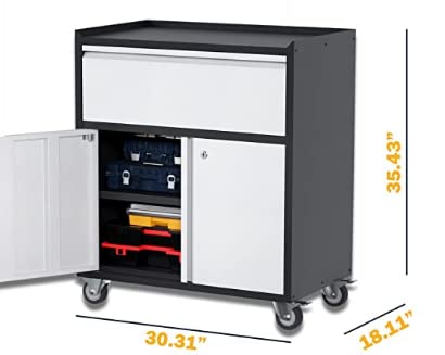 Garage Metal Storage Cabinet with Wheel for Home Garage/Adjustable Shelves, Lockable, Stiffener and Bumpers Design, Six Cabinetsā¦