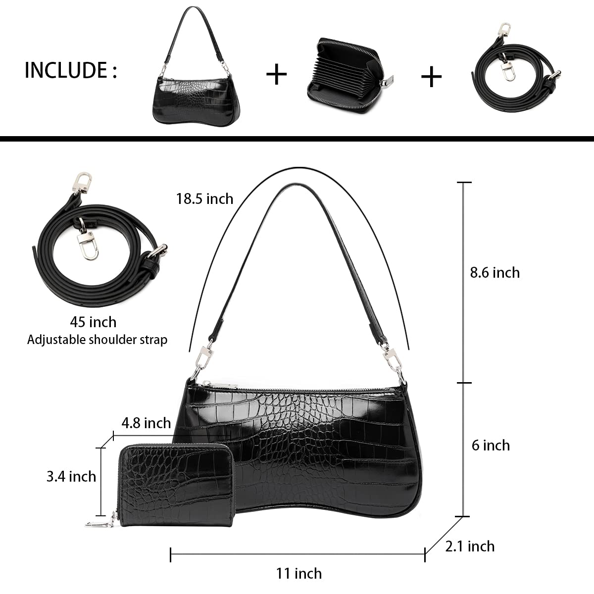 lapsting Shoulder Bag for Women 90s Trendy Purse Small Clutch Y2K Fashion Mini Black Handbag with Crossbody Strap Black