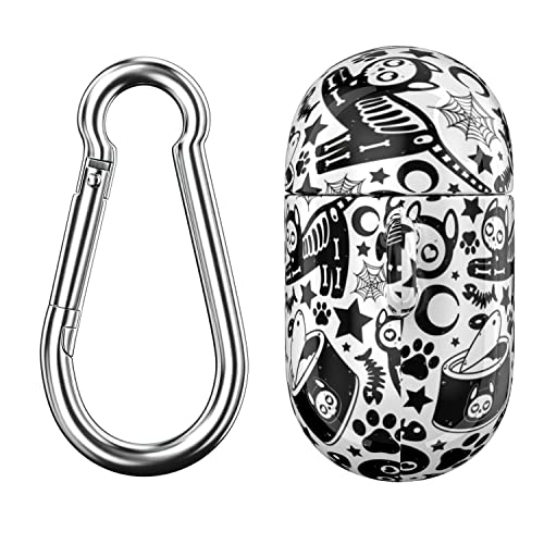 Hard Case Compatible with AirPods Pro 2 | AirPods Pro | AirPods 3 gen 2 1 Skeleton Design Spooky Cover Portable Cute Black Plastic with Keychain Halloween Protective Shockproof Bats Earpods Cat Hook