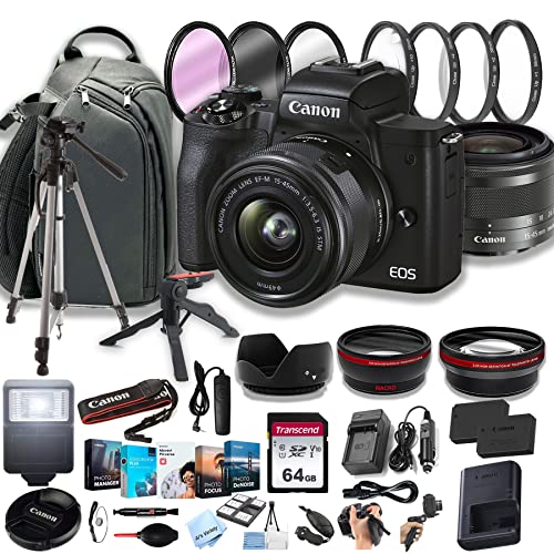 Canon EOS M50 Mark II Mirrorless Digital Camera with EF-M 15-45mm f/3.5-6.3 is STM Lens + 100S Sling Backpack + 64GB Memory Cards, Professional Photo Bundle (40pc Bundle)