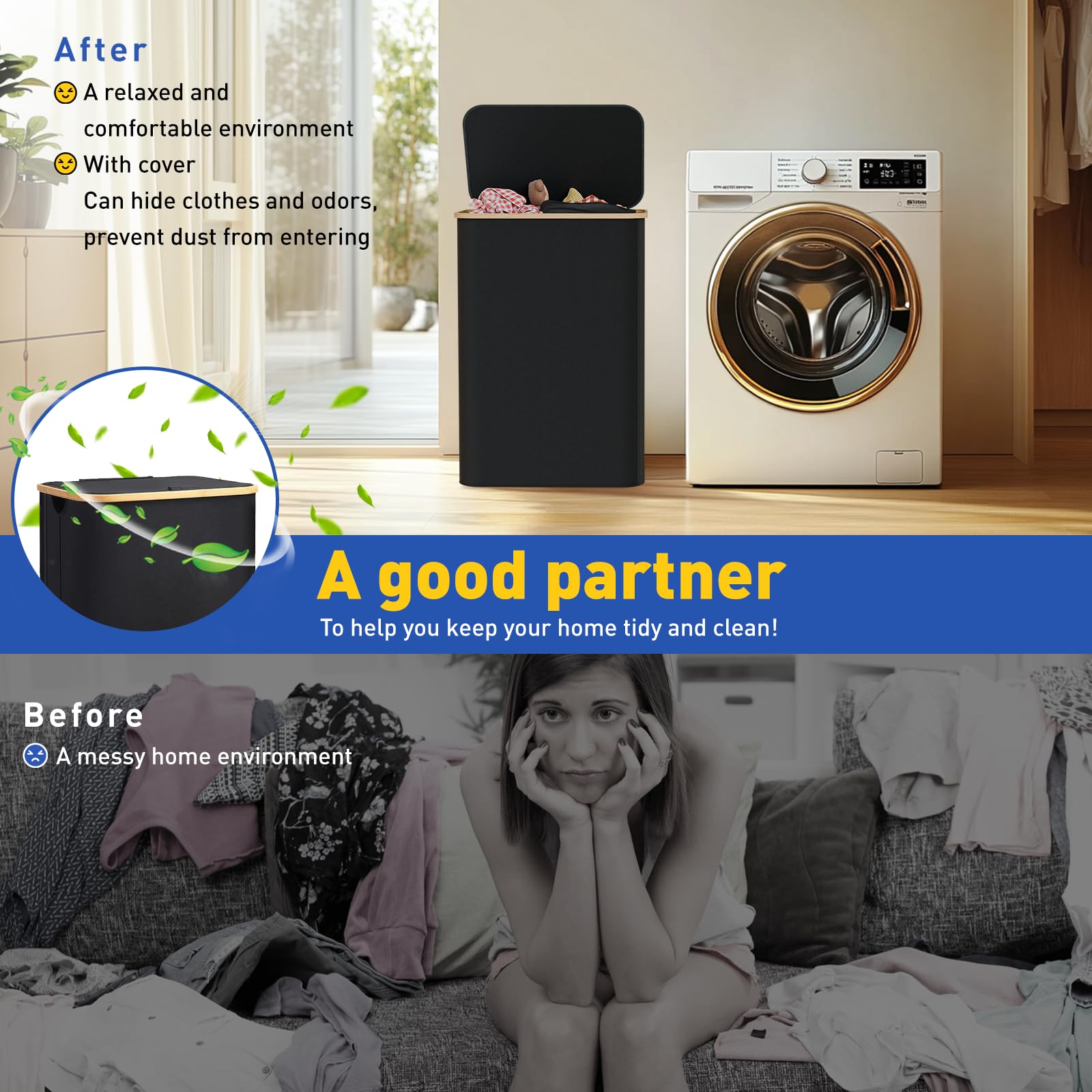 CasaCulina 160L Laundry Hamper with Lid, Extra Large Laundry Basket 3 Section with Removable Washing Bags, Collapsible Waterproof Dirty Clothes Hamper for Laundry Room, Bathroom, Bedroom, Dorm, Beige