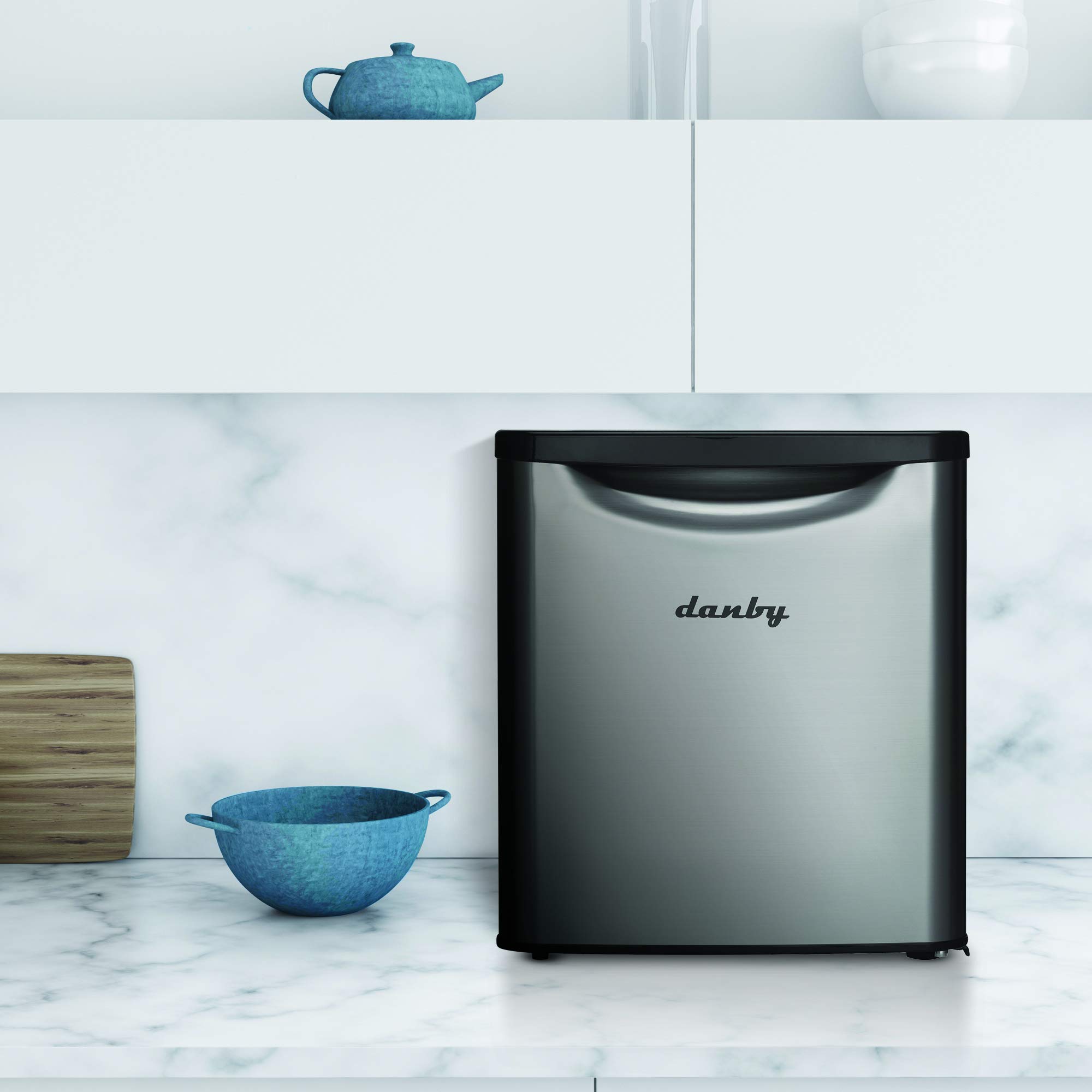 Danby DAR017A3BSLDB-6 1.7 Cu.Ft. Mini Fridge, Compact Countertop Refrigerator For Bedroom, Living Room, Kitchen, Office, Desk, E-Star Rated In Fingerprint Free Stainless Finish