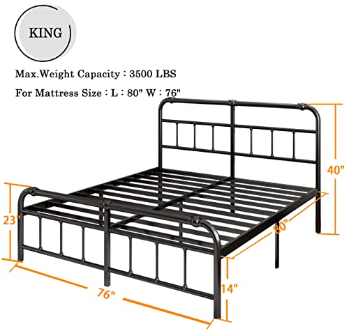 THEOCORATE King Size Bed Frame with Headboard and Footboard,14 Inch High Metal Platform, 3500lbs Support,No Box Spring Needed,Noise Free, Easy Assembly,Black