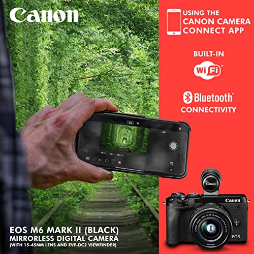 Canon EOS M6 Mark II Bundle: 15-45mm & 55-200mm Lenses, EVF-DC2 Viewfinder, Tripod, 64GB Memory Card, Accessories β Complete Photography Kit
