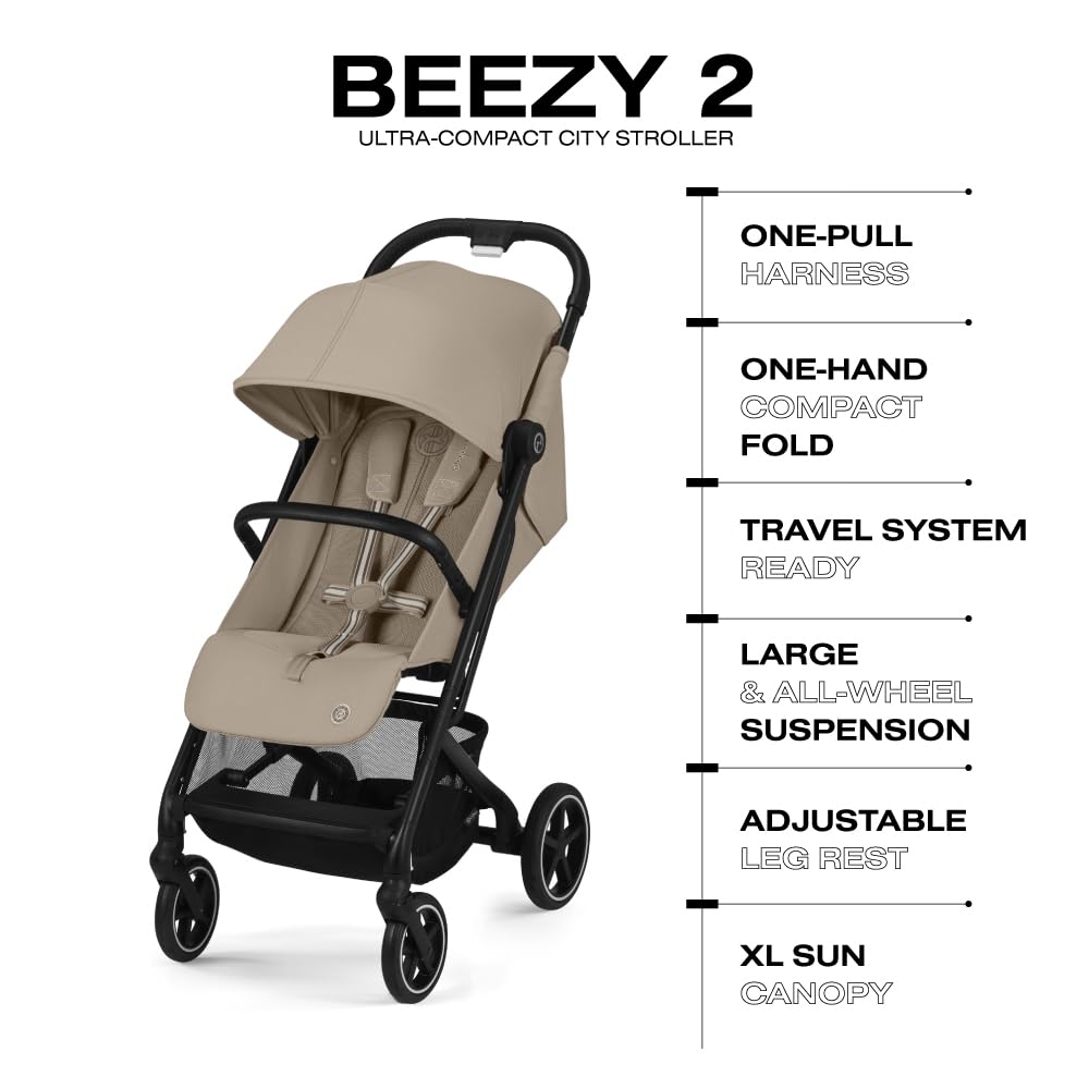CYBEX Beezy 2 Compact and Lightweight Travel Stroller - Compatible with CYBEX Car Seats, Moon Black