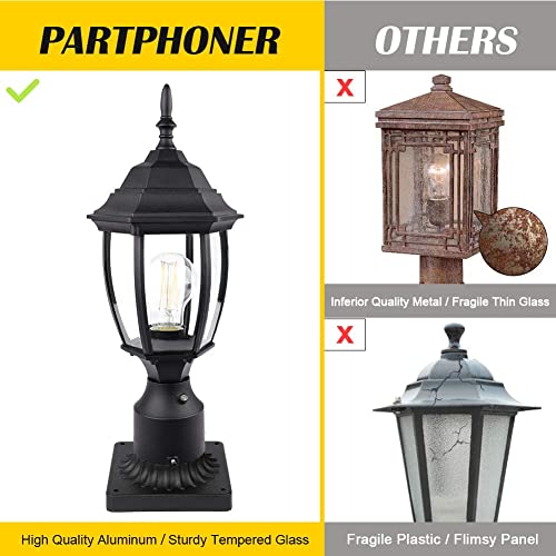 Hardwired 120V Dusk to Dawn Outdoor Post Light, Waterproof Aluminum Pole Light Fixture with Pier Mount Base, Exterior Lamp Post Lantern Head with Clear Glass for Garden Yard Patio Pathway (6 Inch)