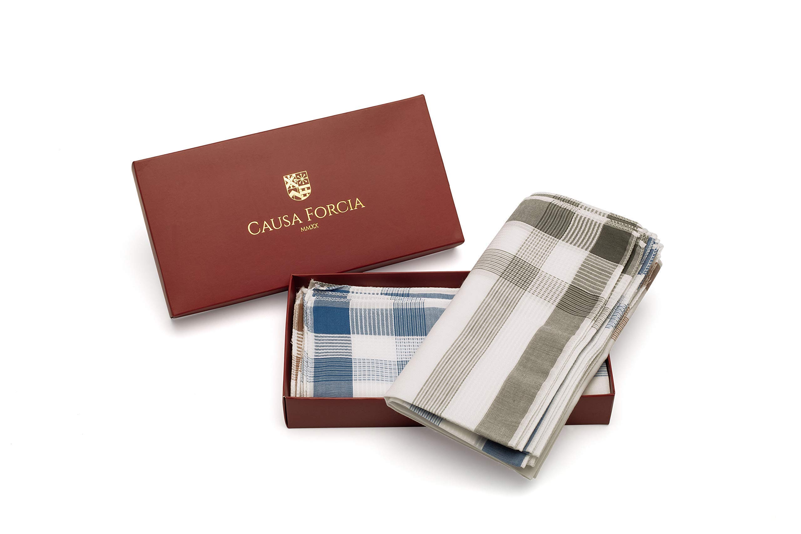 Causa Forcia Cotton Handkerchiefs for Men Thick Soft Turkish White Cotton, 12 Pack (Color Striped)