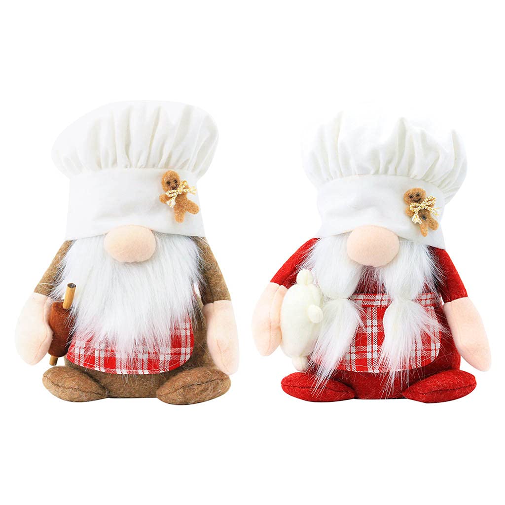 Yeahii Chef Gnome Plush Doll Cloth Handmade Baker Decoration for Tiered Tray Shelf Table Party Wedding Home Garden Ornament (A+B)