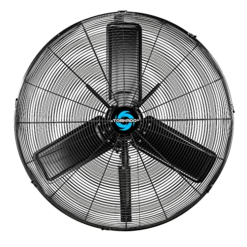 Tornado 30 Inch Outdoor Rated IPX4 Water-Resistant High Velocity Oscillating Wall Mount Fan For Industrial Use TEAO Motor 2 Speed 8850 CFM cETL Listed
