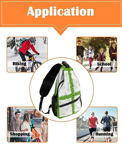 Gsypo Sling Backpack, St patrick's Day Four-leaf Clover Border Waterproof Lightweight Small Sling Bag, Travel Chest Bag Crossbody Shoulder Bag Hiking Daypack for Women Men