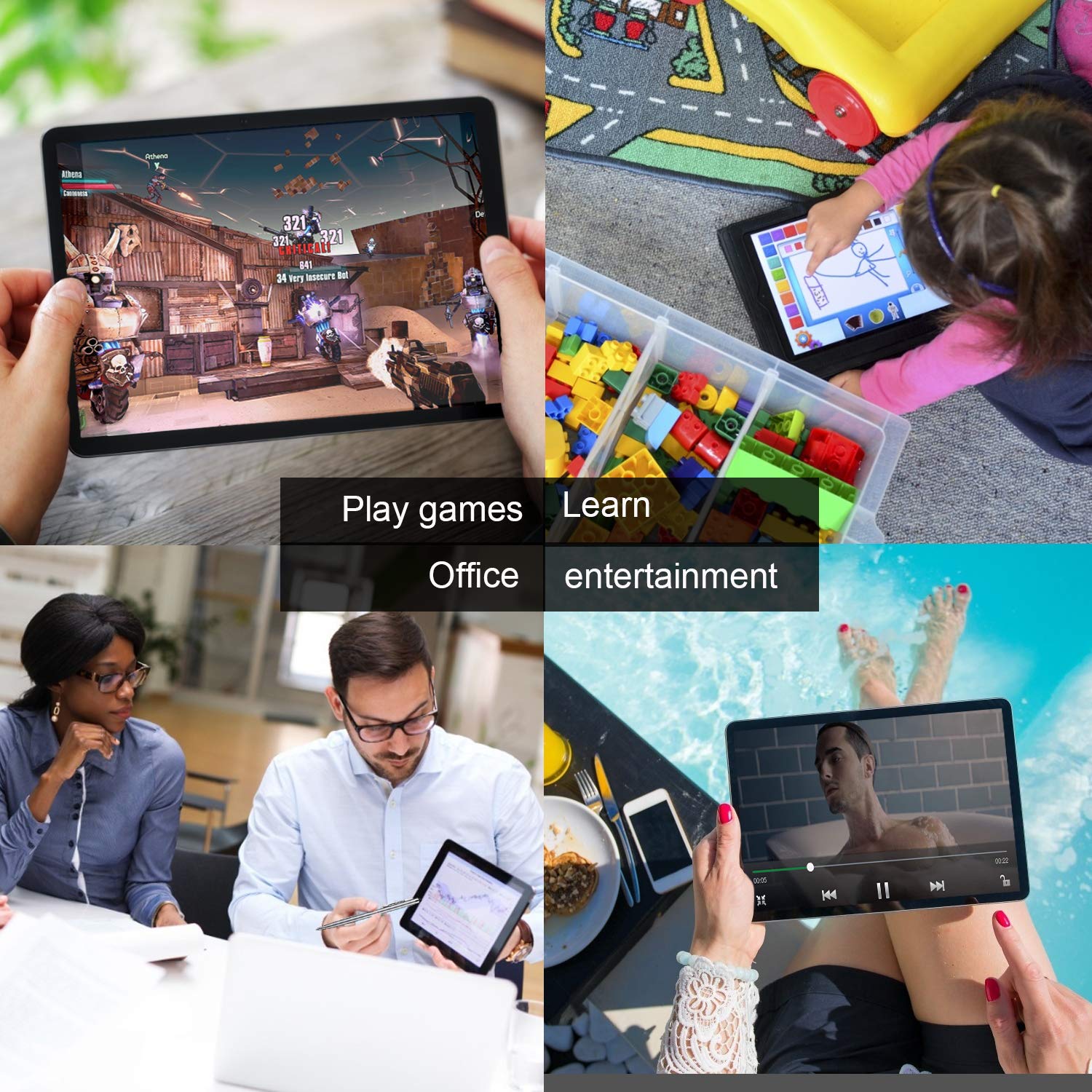 DUODUOGO Tablet 2 in 1, Tablet 10.1 inch Android 9 with Keyboard, Mouse Stylus Case, 3GB + 32GB(128GB Expand) 4G SIM+WiFi, Quad-Core Processor, HD Touch Screen, GMS Certified, DGO-A38 (Black)