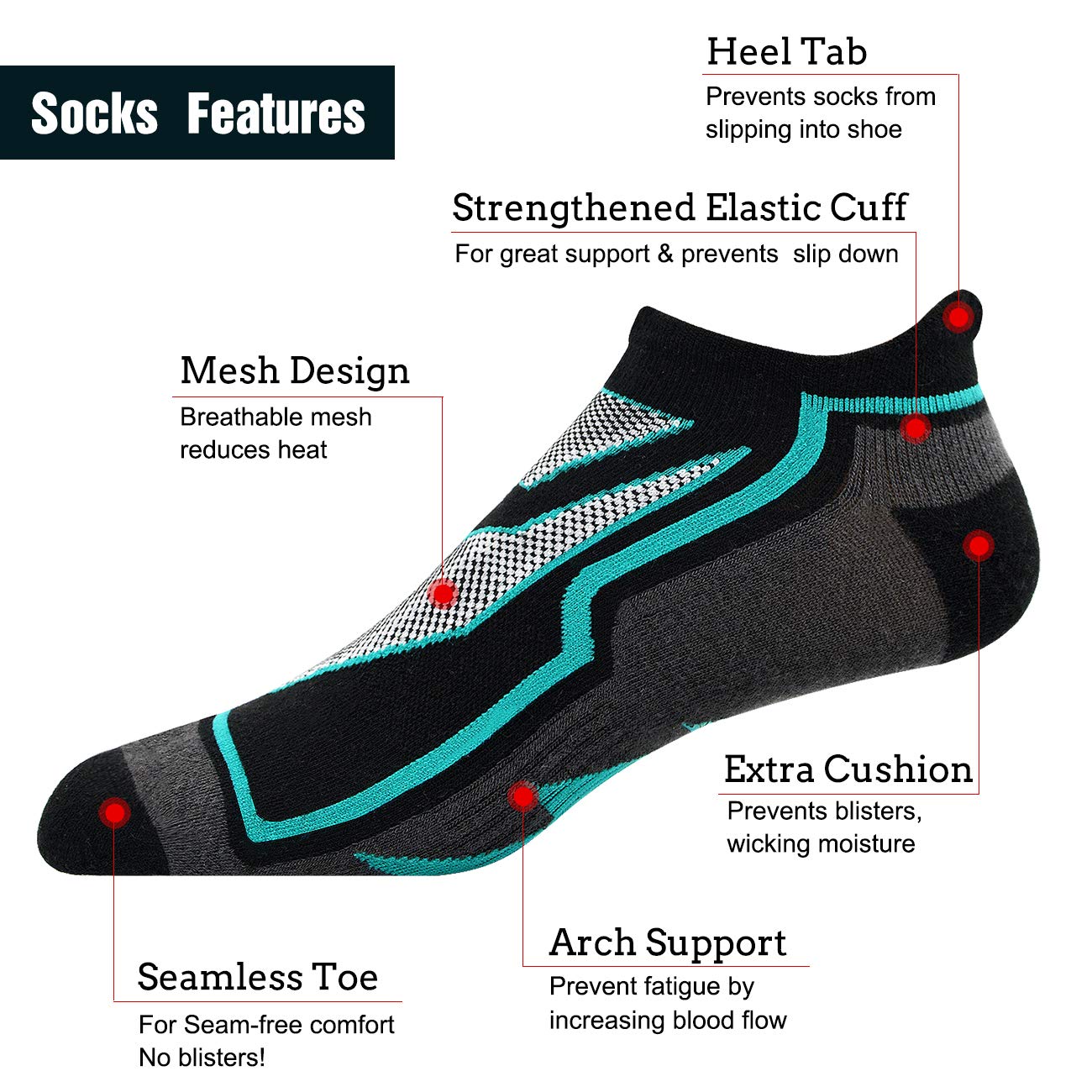 Busy Socks Mens Running Socks, Arch Support Cushioned Elite Basketball No-Show Socks 3 Pack