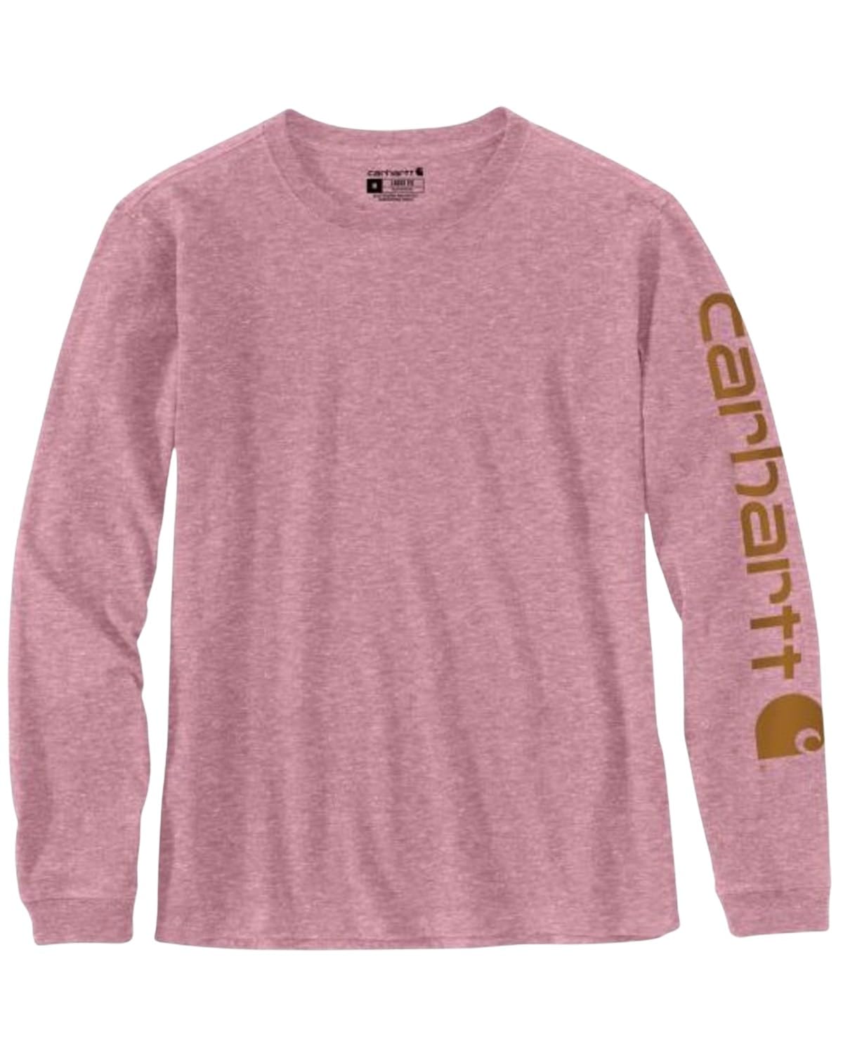 Carhartt Women's Loose Fit Heavyweight Long Logo Sleeve Graphic T-Shirt, Foxglove Snow Heather, Medium