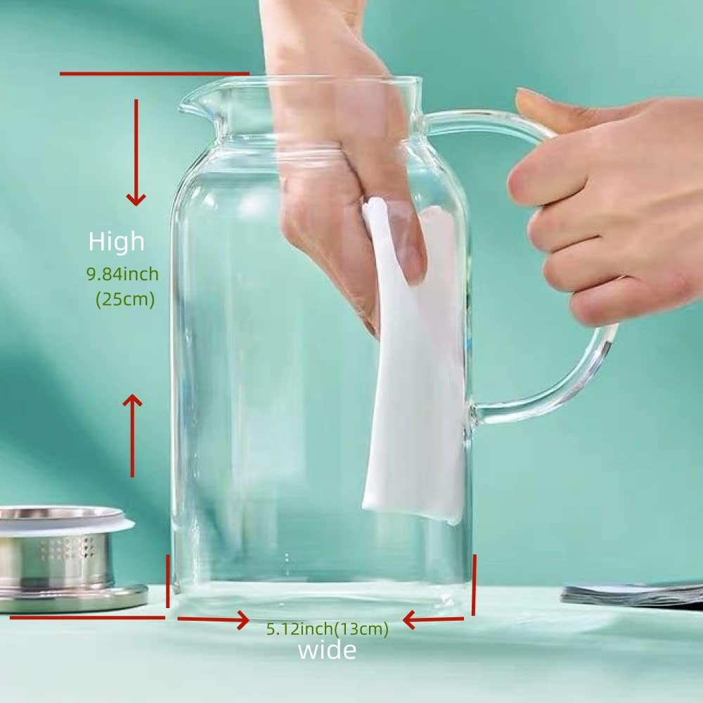 Glass Pitcher,85oz/2500ml Jug with Lid,Glass Carafe for Hot/Cold Water, Iced Tea Pitcher, Pitcher for Coffee