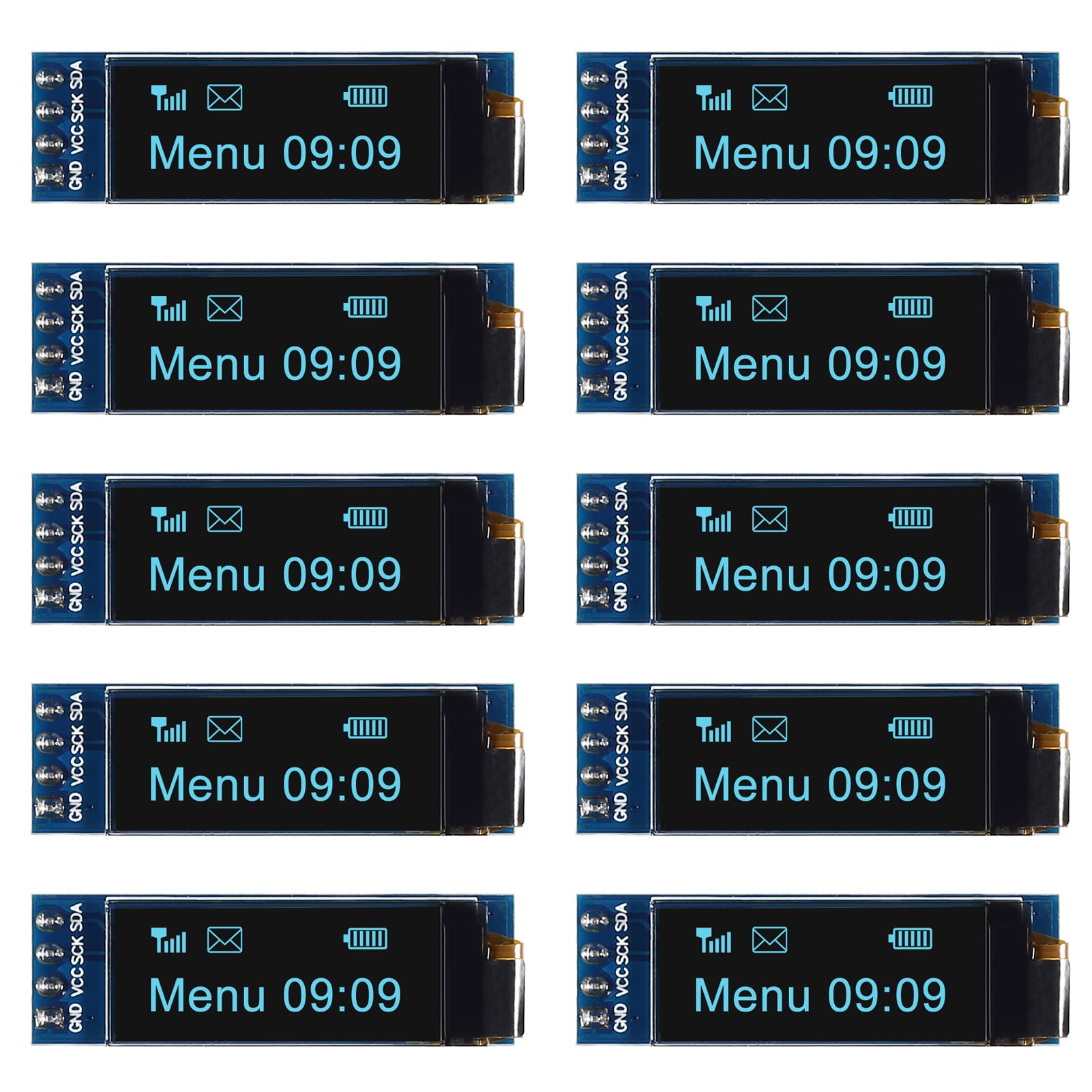 DWEII 10 Pieces I2C Display Module 0.91 Inch I2C OLED Display Module I2C OLED Screen Driver DC 3.3V~5V 4PINS for Arduino ESP32 ESP8266 AVR PIC STM32 for Raspberry pi (Blue Color)
