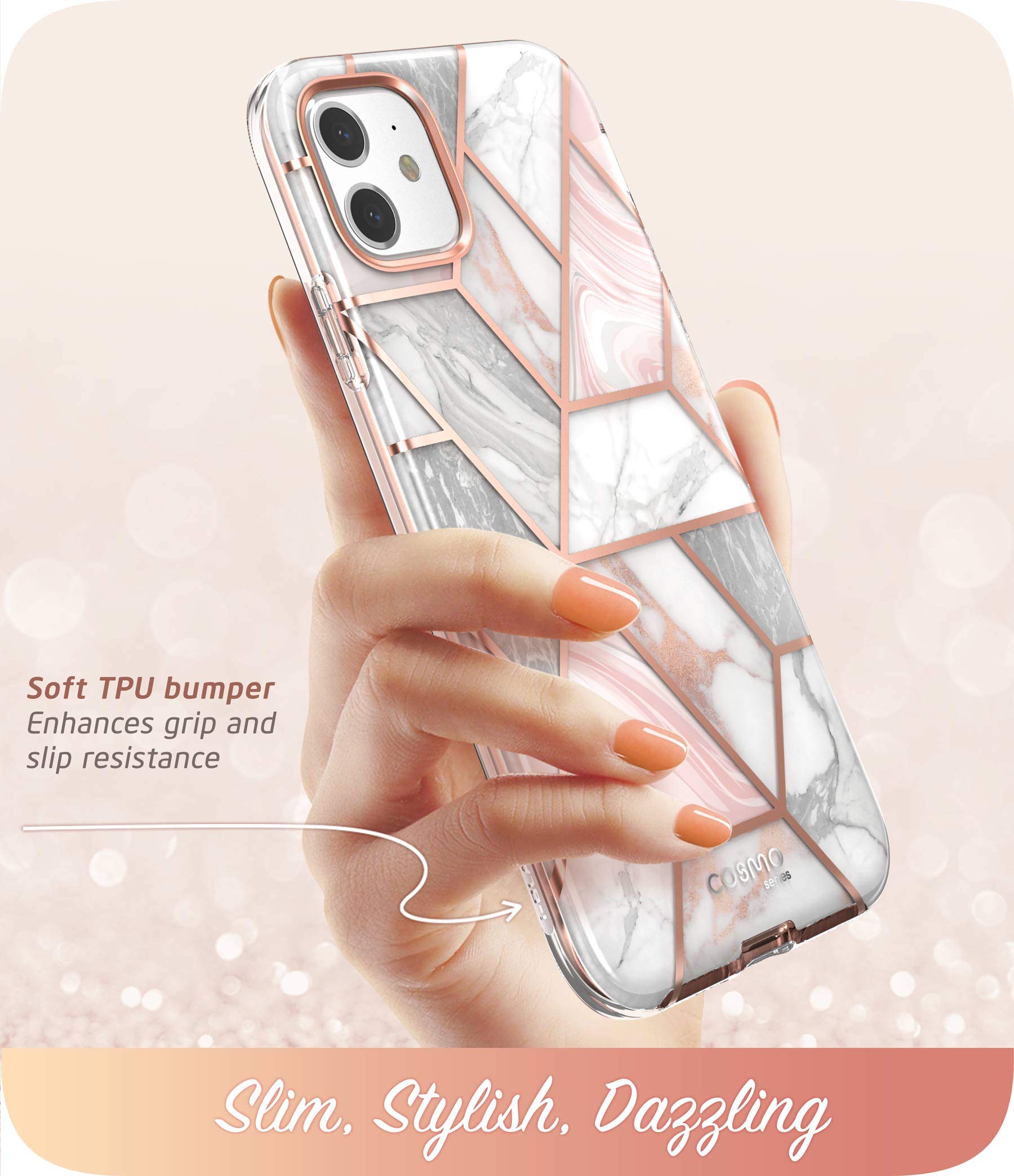 i-Blason Cosmo Series Case for iPhone 11 (2019 Release), Slim Full-Body Stylish Protective Case with Built-in Screen Protector, Marble, 6.1''