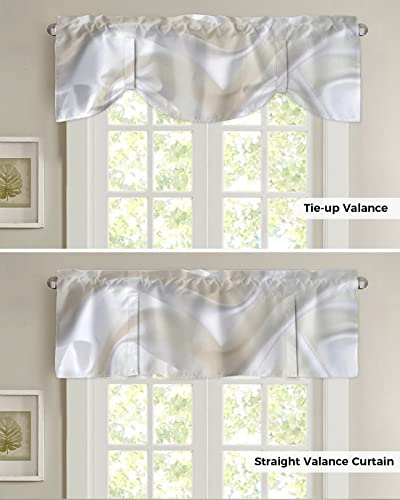 Tie Up Valance for Kitchen Windows, White Gold Silk Art Tie-up Curtain Shade Valances 60x18In 1 Panel Rod Pocket Short Curtains Window Treatment for Living Room Home Decor Abstract Fabric Texture