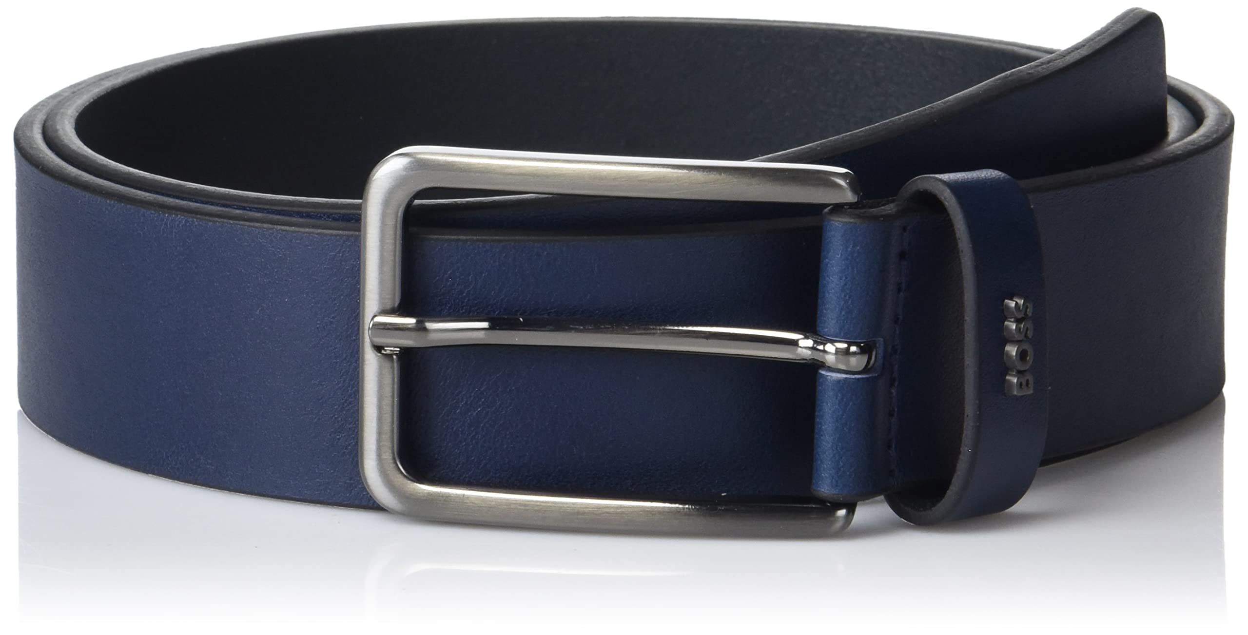 BOSS Men's Small Buckle Smooth Leather Belt, Captain Navy, one Size