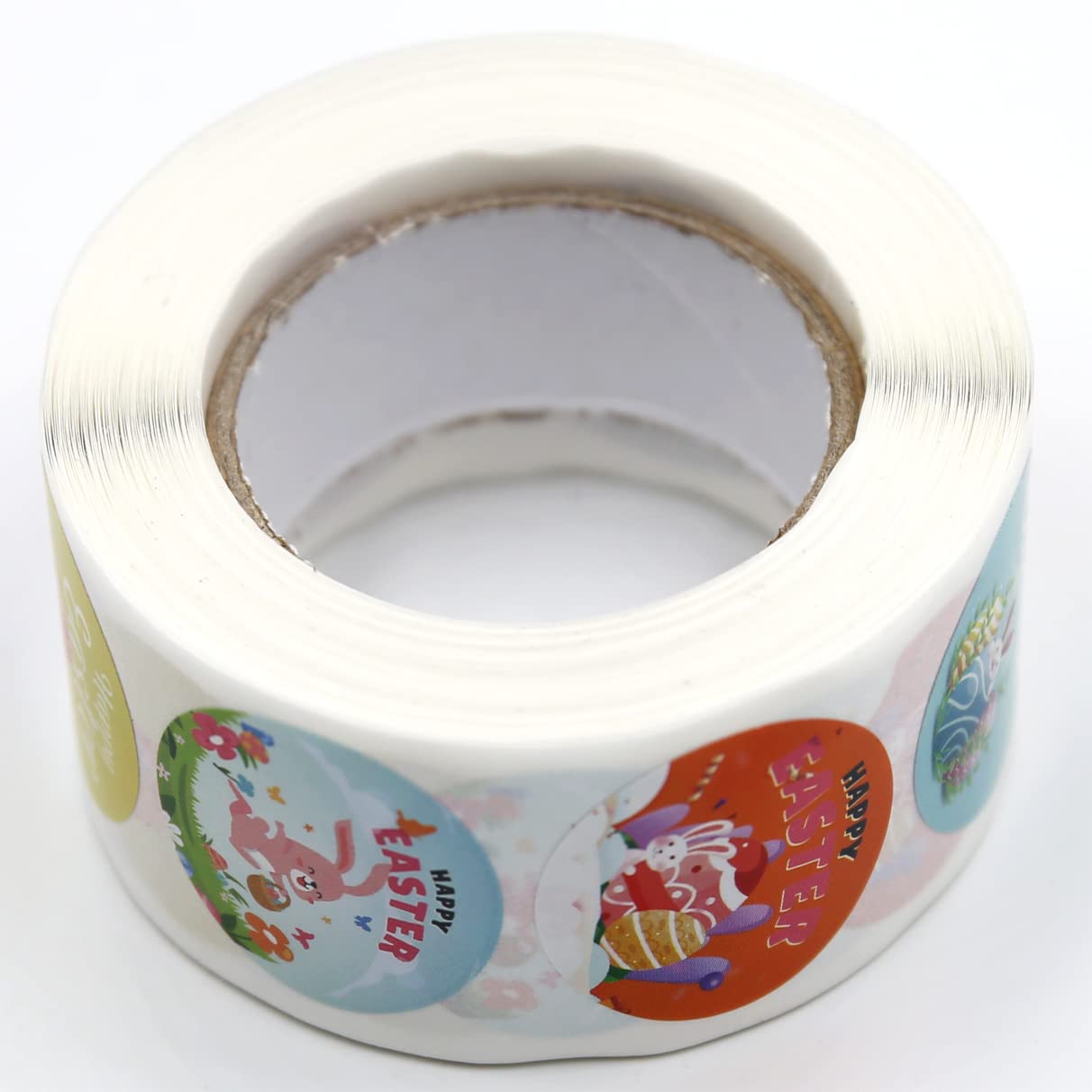 DAFURIET 500pcs Easter Bunny Stickers for Kids, Cute Happy 1 inch Self-Adhesive Easter Stickers, 8 Designs Happy Bunny Waterproof Stickers Per Roll for Easter Art Craft