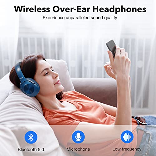 FORALL Active Noise Cancelling Headphones, Over Ear Wireless Bluetooth Headphones, Hi-Res Audio, Deep Bass Memory Foam Ear Cups, 40H Playtime for Travel Home Office - Blue