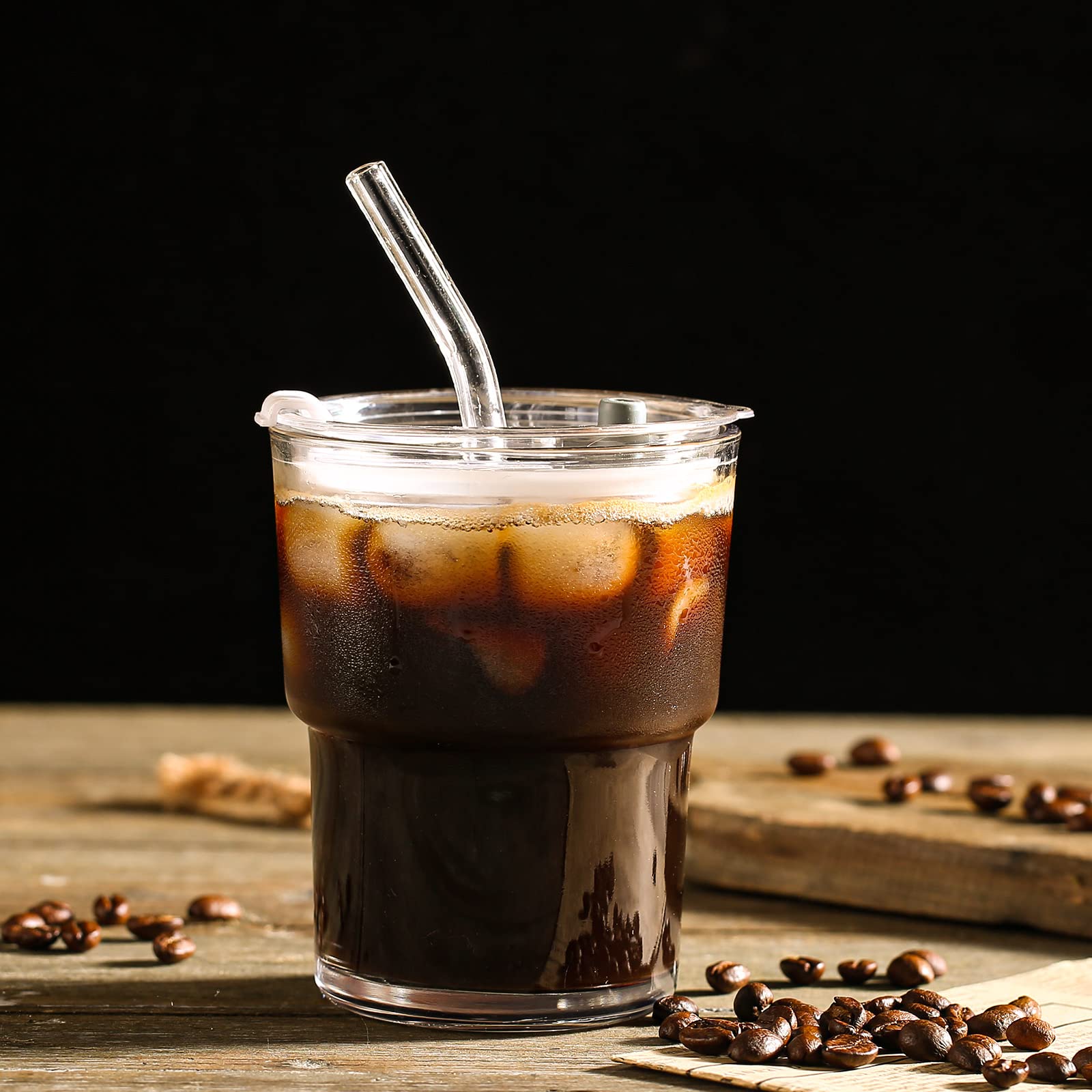 cosnou 13OZ/400ML Ice Coffee Glass Tumbler with Straw and Lid Sealed Carry On, Thick Wall Water Glass Cup Mug Tea (Clear)