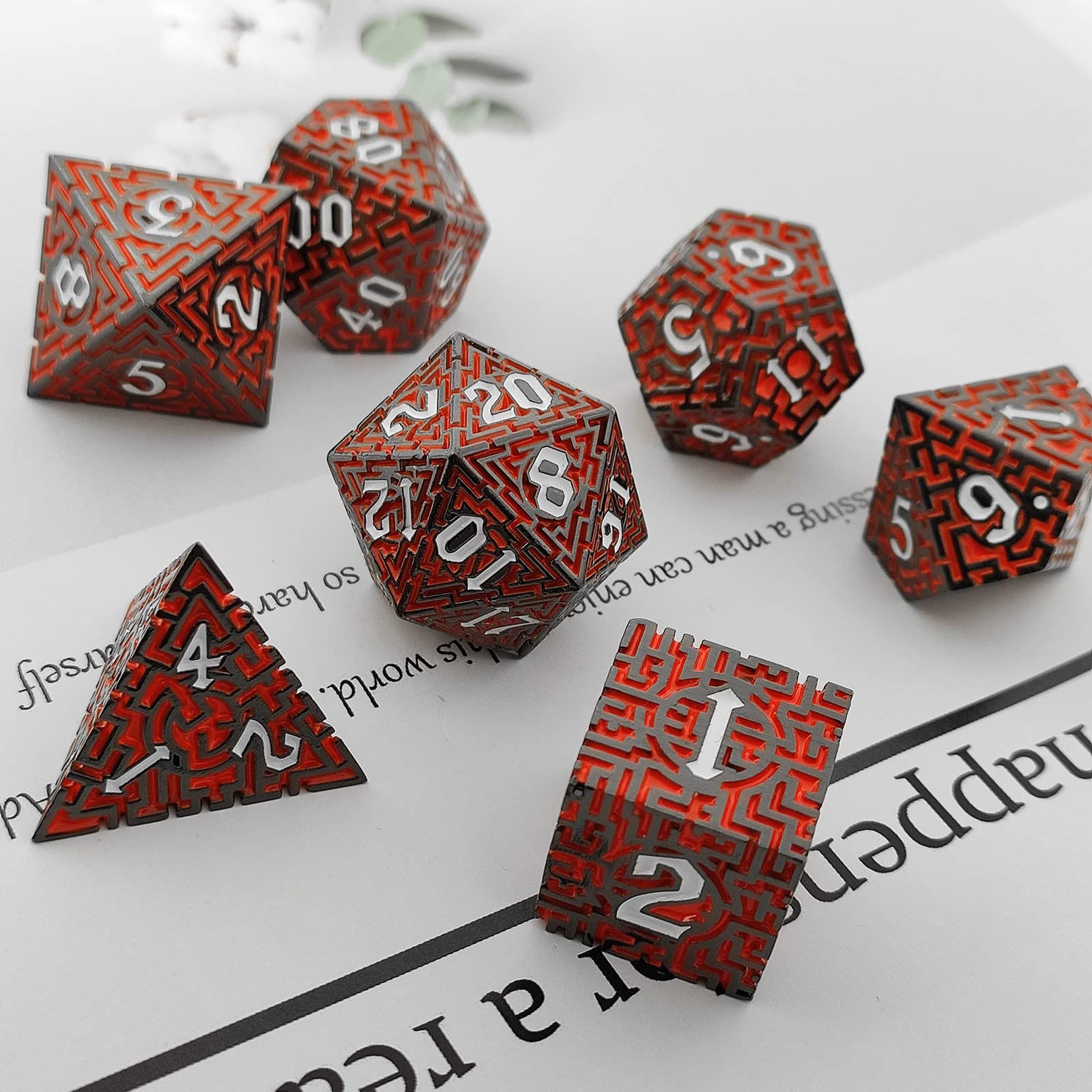 DND Metal Dice Set D&D Dungeons and Dragons Dice Polyhedron RPG Pathfinder MTG Table Games D and D Accessories 7pcs D20 D12 D10 D% D8 D6 D4 with Black Leather Bag Gift-Nickel Orange White
