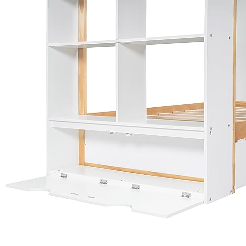 Harper & Bright Designs Twin House Bed for Kids,Wood House Bed with Trundle,Twin Size Platform Bed with Storage Shelves and Window,Twin Playhouse Bed for Girls Boys,White