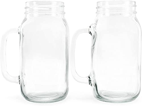 Darware Mason Jar Mugs with Handles (24oz, Clear, 4-Pack); Glass Drinking Glasses for Cold Beverages, Decoration, Storage, Party Favors, Cocktails, Floats