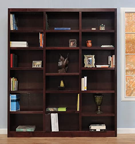 Traditional 84" Tall 18-Shelf Triple Wide Wood Bookcase in Cherry