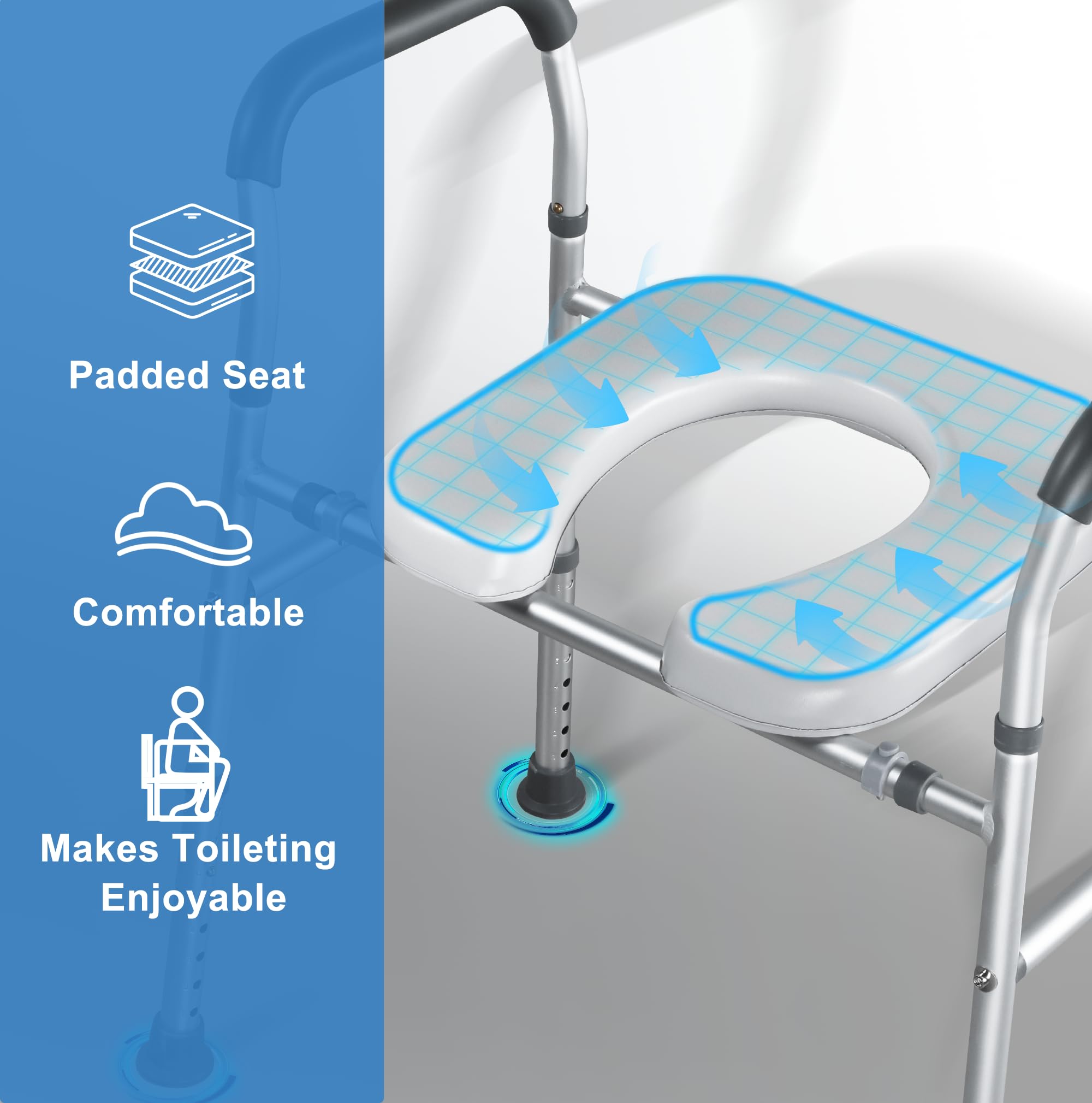 Deewow Raised Toilet Seat with Handles, Toilet Seat Riser for Seniors with Height and Width Adjustable, up to 400lbs, Commode Chair for Elderly, Pregnant and Handicap, Fit Any Toilet, FSA/HAS Eligible
