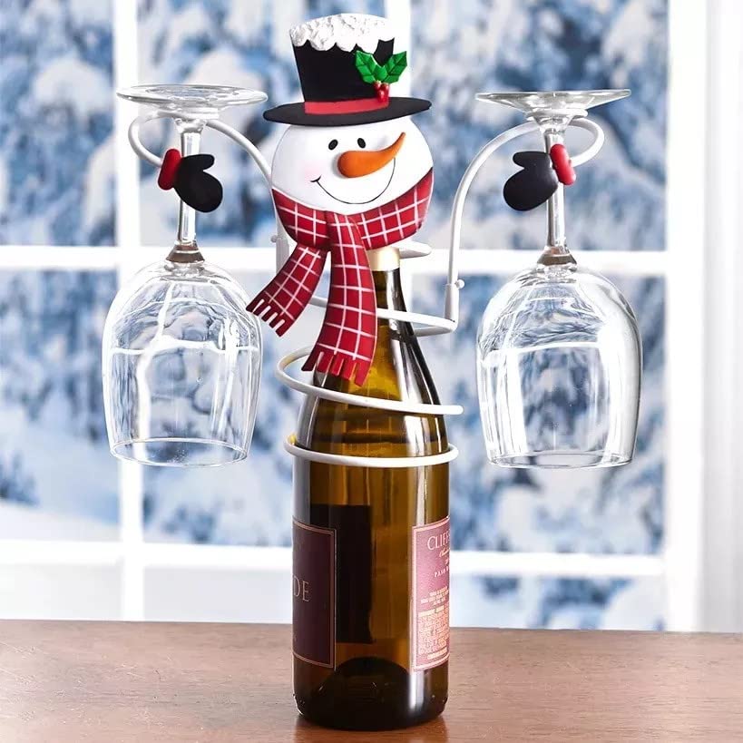 Darzheoy Christmas Holiday Wine Bottle Glass Holders, Snowman Santa Claus Gnome Organizer Rack, Christmas Home Decor Kitchen Storage Bar, Wine Cellar, Cabinet, Pantry,Rack Bar (Snowman)