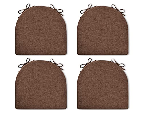 COSNUOSA Kitchen Chair Cushions D-Shaped Dining Chair Cushions with Ties Non Slip Kitchen Dining Chair Pads and Seat Cushion Set 17 x 16 Inches Brown 4 Pcs
