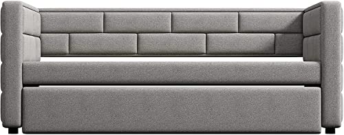 Harper & Bright Designs Daybed with Trundle Bed, Upholstered Twin Daybed Frame with Padded Back,Sofa Bed Wood DayBed Frame, No Box Spring Needed (Gray)