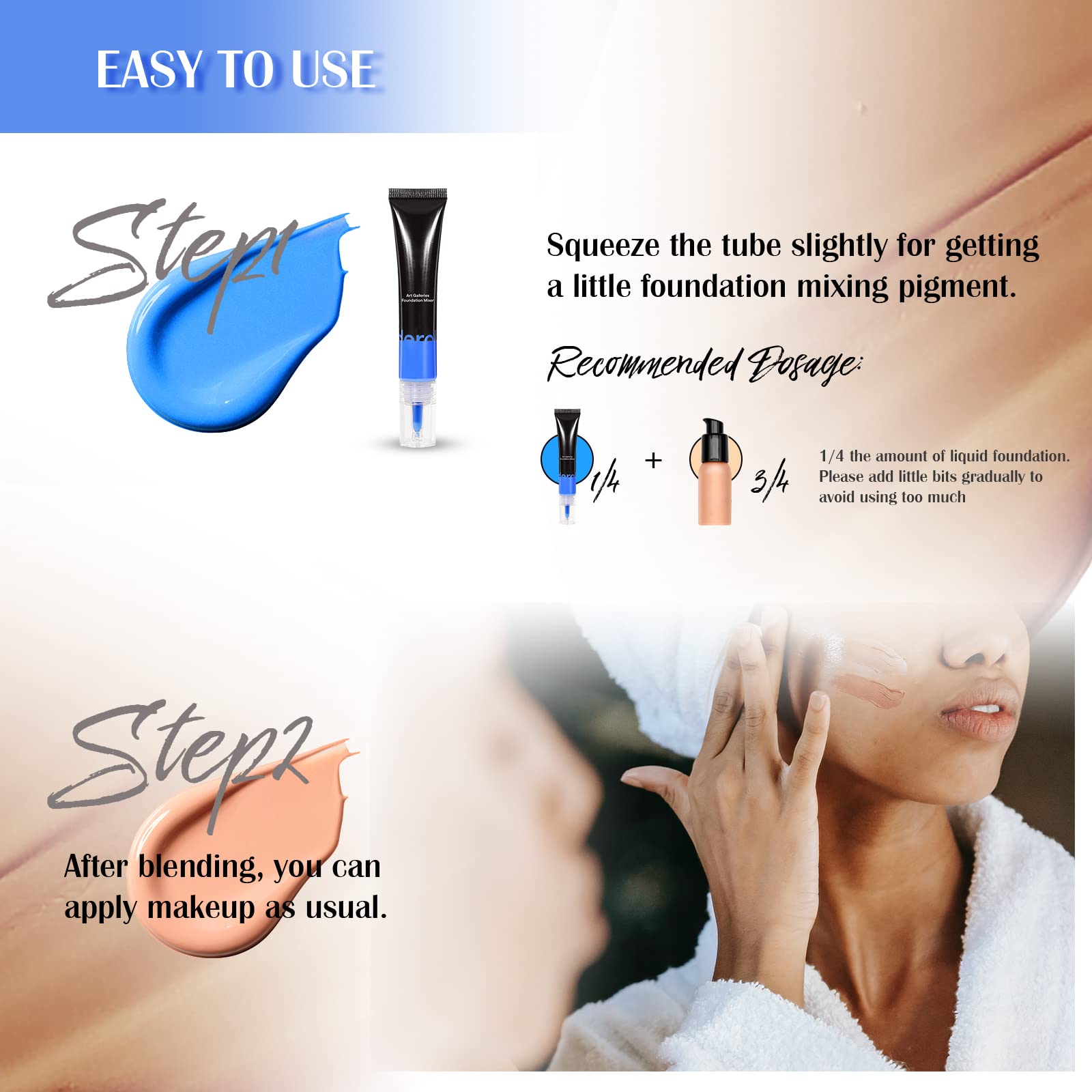 DAGEDA Liquid Foundation, Foundation Mixing Pigment for Adjusting Shade, Sweat-Proof Long Lasting Silky-Smooth Liquid Foundation, Light and Easy to Blend with Foundation, 0.67oz (Blue)