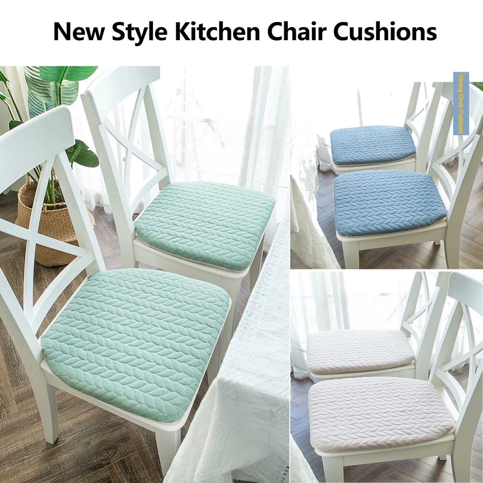 CUNCOO Kitchen Chair Pads Non Slip Set 6, Dining Room Chair Pads Extra Large U Shaped, Chair Cushion Dining Chairs Ties, 100% Cotton Fabric Seat Cushions 6 Pack, Comfortable and Soft Be Beige