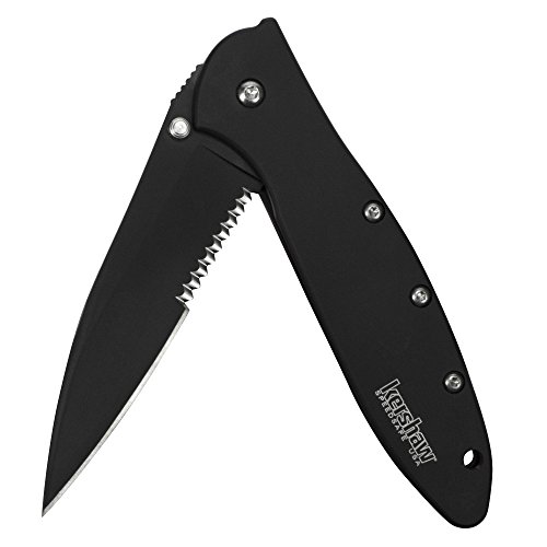 Kershaw Leek Black Serrated EDC Pocketknife, 3" Sandvik 14C28N Steel Blade, Assisted Opening Folding Knife