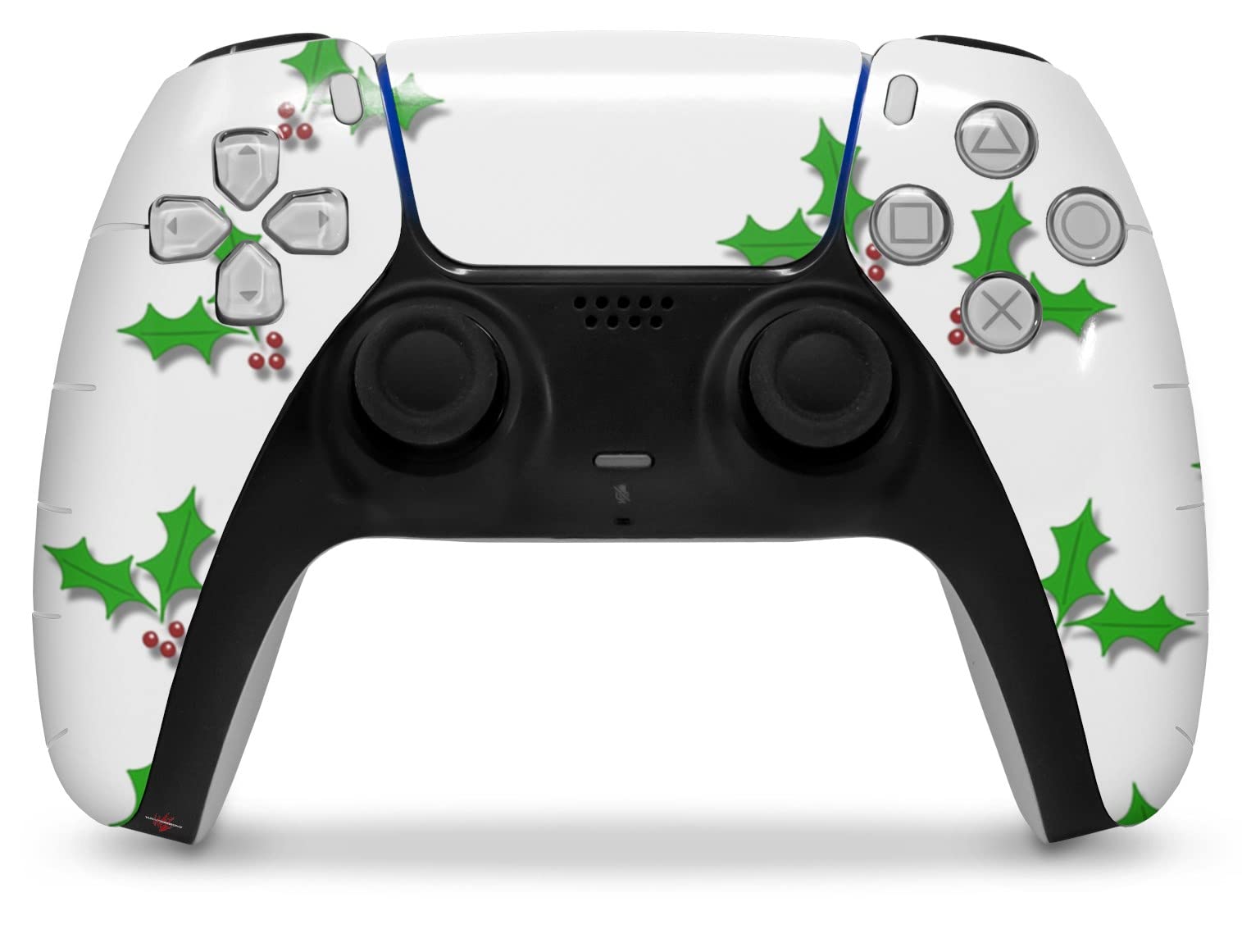 WraptorSkinz Skin Wrap compatible with Sony PS5 DualSense Controller Christmas Holly Leaves on White (CONTROLLER NOT INCLUDED)