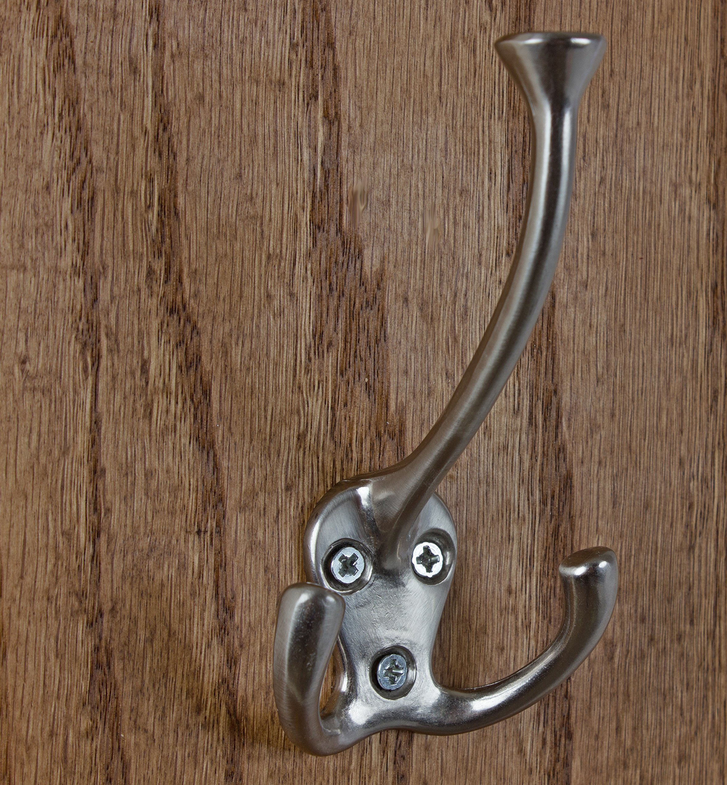 GlideRite Hardware 7011-SN-10 Large 4.5 x 2.5 inch Satin Nickel Robe/Coat/Hat TRI-Hooks 10 Pack