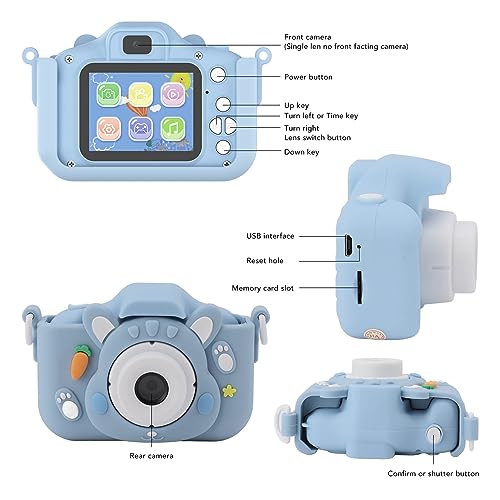 Children Digital Camera, Selfie Camera Toy USB Rechargeable Front Rear Lens 2.0in Screen for Boys Girls (Blue)