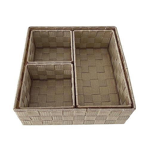 Woven Storage Baskets for Organizing，drawer organizer，dresser organizer countertop，organizers and storage for bathroom，storage bins for shelves，Set of 4，Beige
