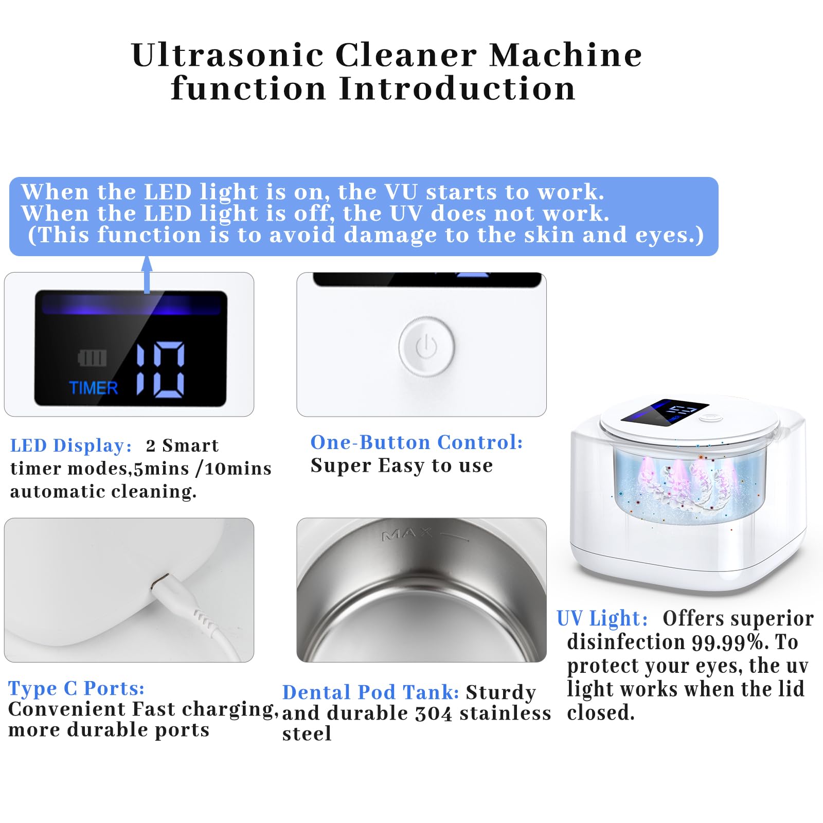 bliblo Ultrasonic Cleaner,Mouth Guard, Aligner, Whitening Trays.180ML Portable Ultrasonic Retainer Cleaner for Home or Travel Use.