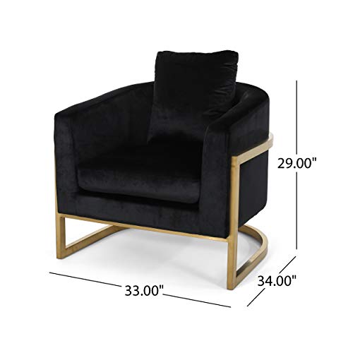 Christopher Knight Home Chloe Modern Velvet Glam Armchair with Stainless Steel Frame-Deep Gold Finish, Black, Gray Tone